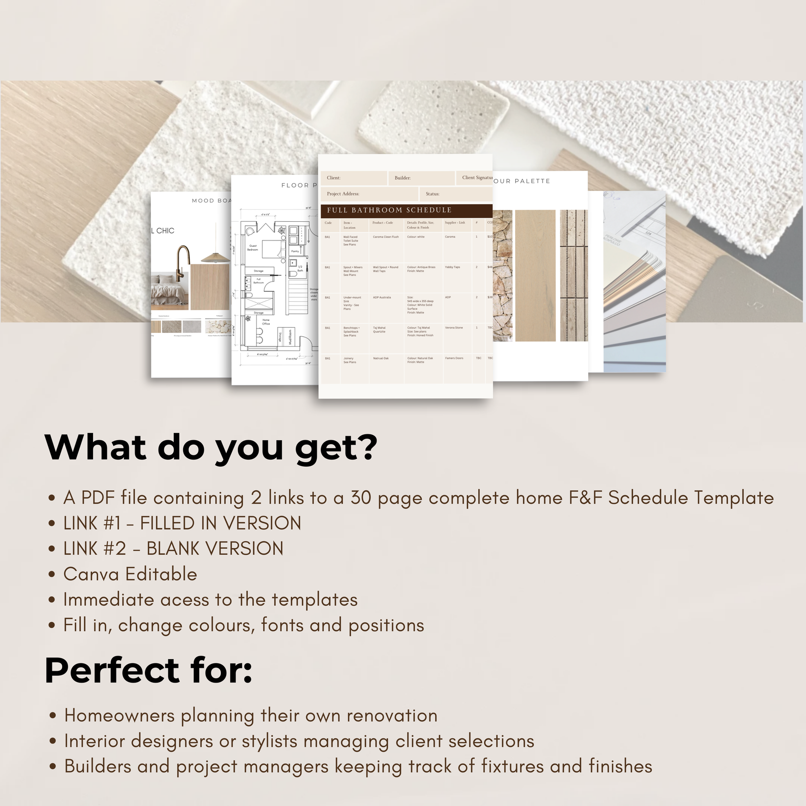 Fixture & Finishes Schedule Template | Renovation Planning Tool ...
